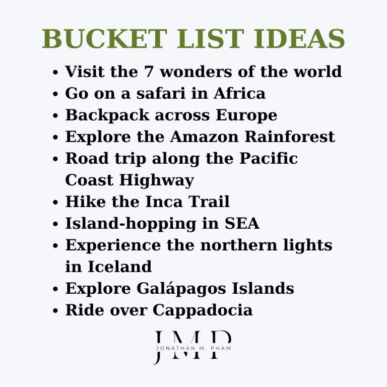 Bucket List Ideas: 250 Items for Inspiration | Jonathan M. Pham